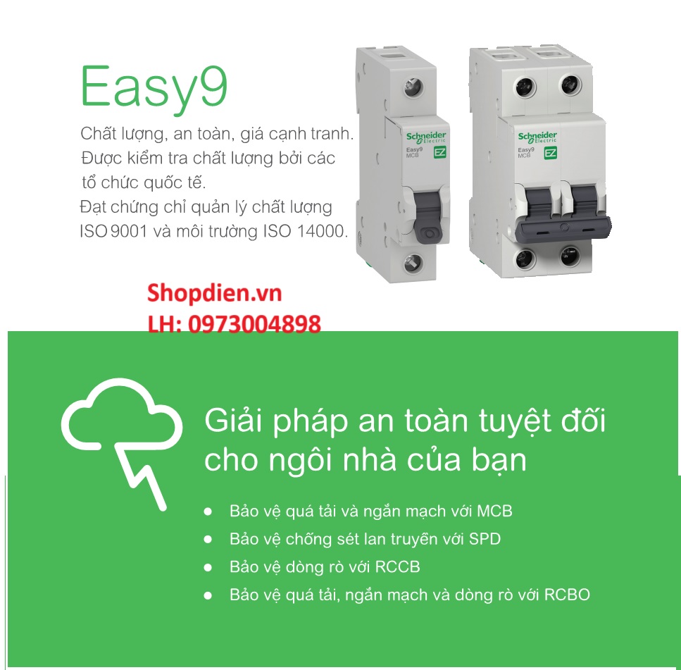 Aptomat chống giật rò điện RCBO 2P 40A 30mA Schneider EZ9D34640 Easy9 CÔNG TY TNHH THƯƠNG MẠI VÀ ...