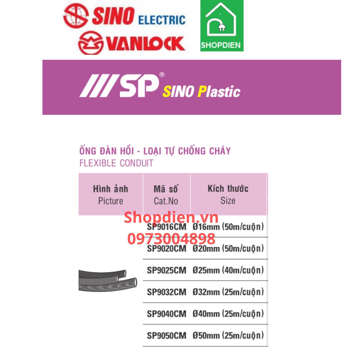 Ống mềm ruột gà đàn hồi luồn dây điện PVC D40 SINO SP9040CM Flexible ...