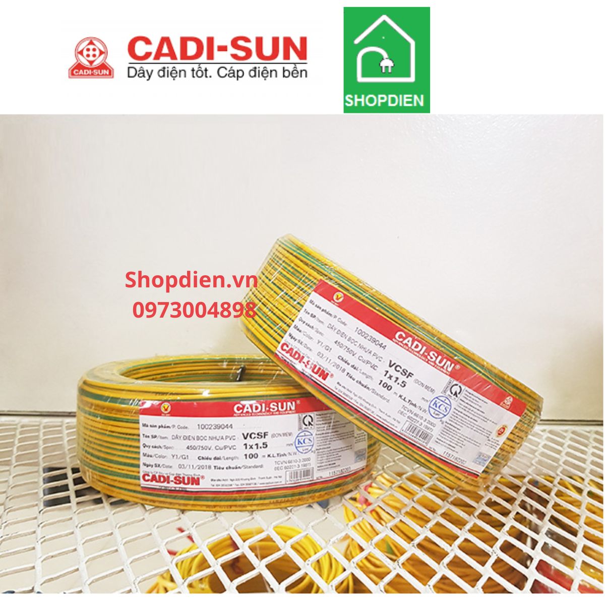 Dây đơn tiếp địa Cu/PVC 1x1.5mm2 VCSF Cadisun CÔNG TY TNHH THƯƠNG MẠI ...