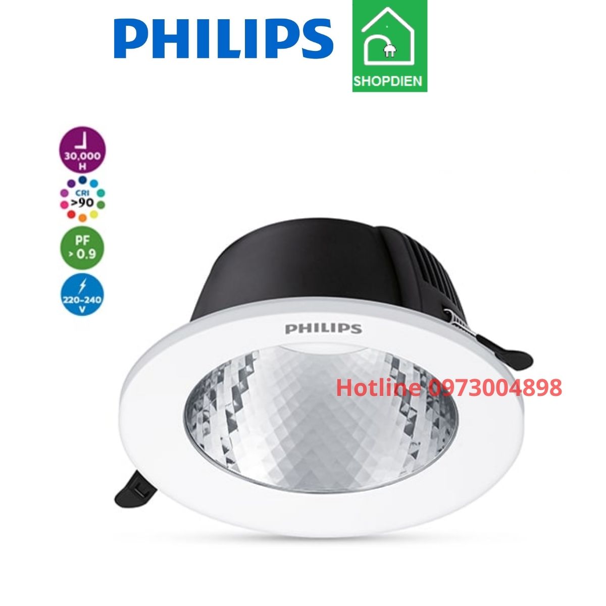 Đèn downlight âm trần chóa sâu 12W D125 DN035B Philips DN035B LED12/WW ...