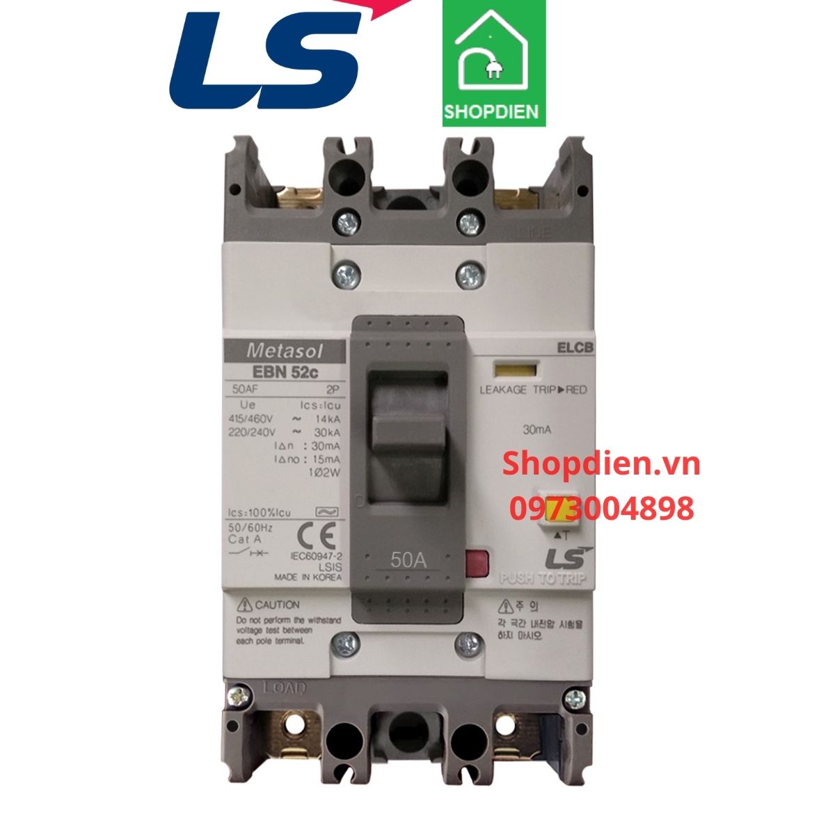 EBN52C LS ELCB 2P 50A 30mA Aptomat chống rò chống giật điện CÔNG TY TNHH THƯƠNG MẠI VÀ KỸ THUẬT ...