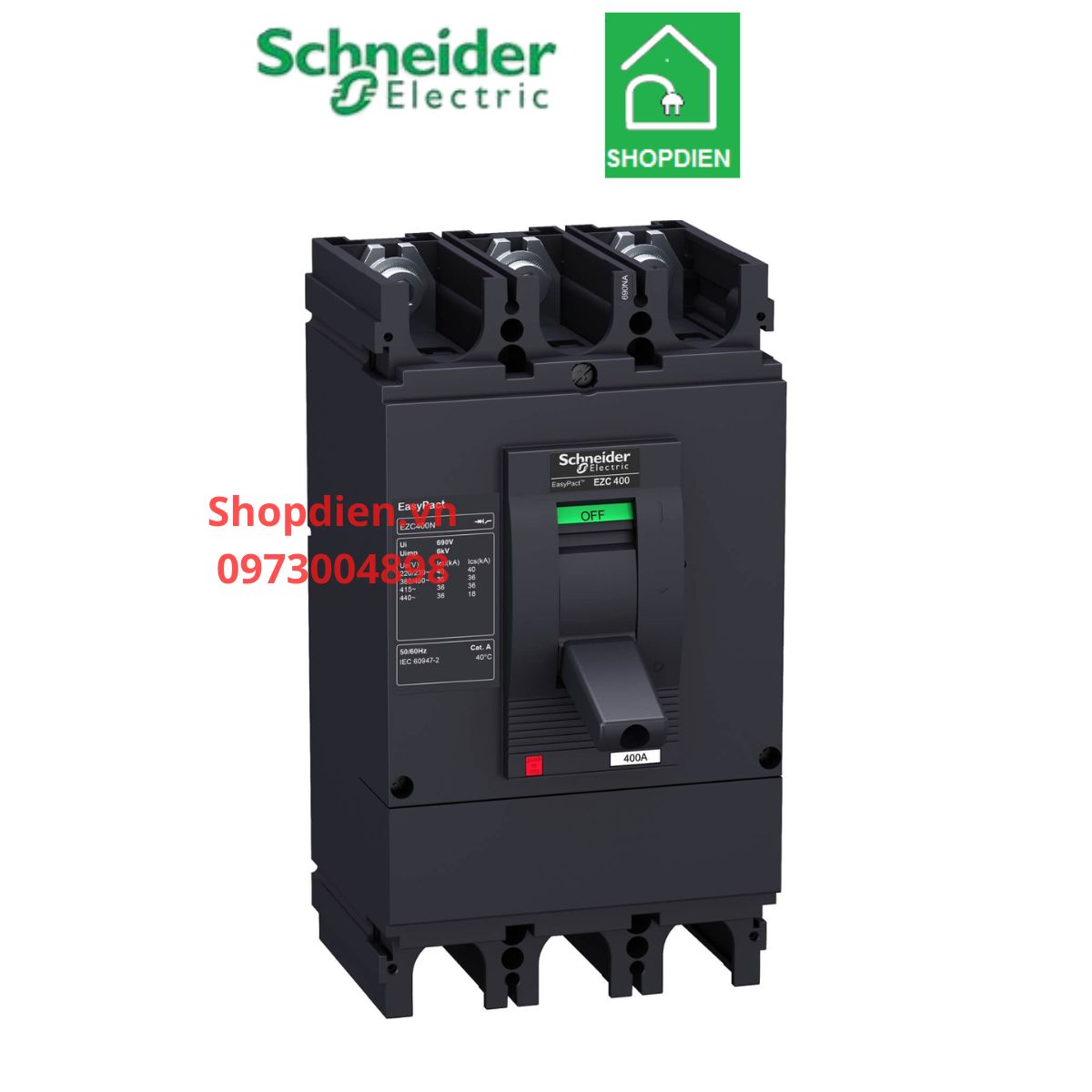 EZC400H3350N Schneider MCCB 3P 350A 50KA EZC400H Easypact Aptomat Cầu ...