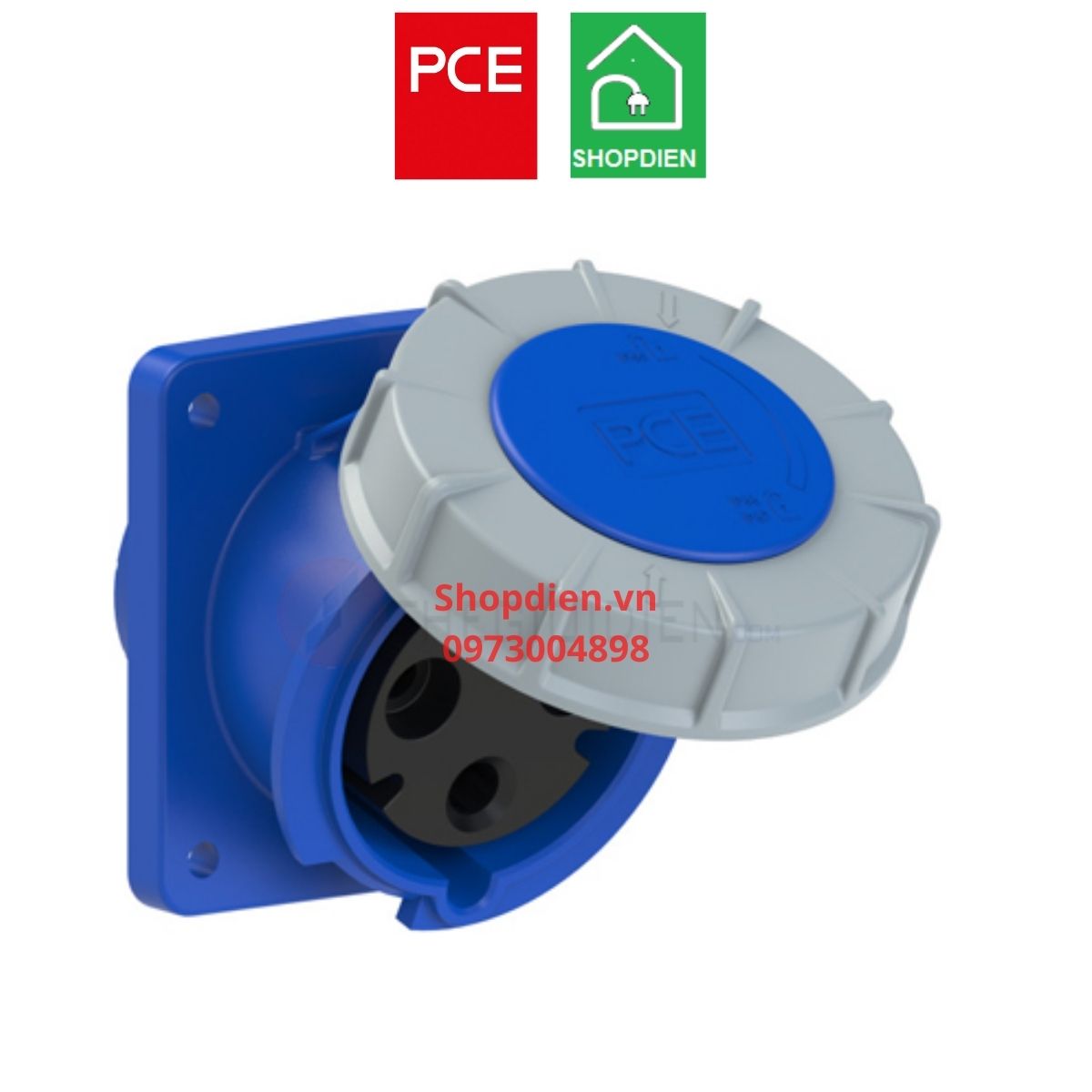 F433-6FC PCE Ổ cắm công nghiệp 3P 63A IP67 gắn âm nghiêng kín nước CÔNG ...