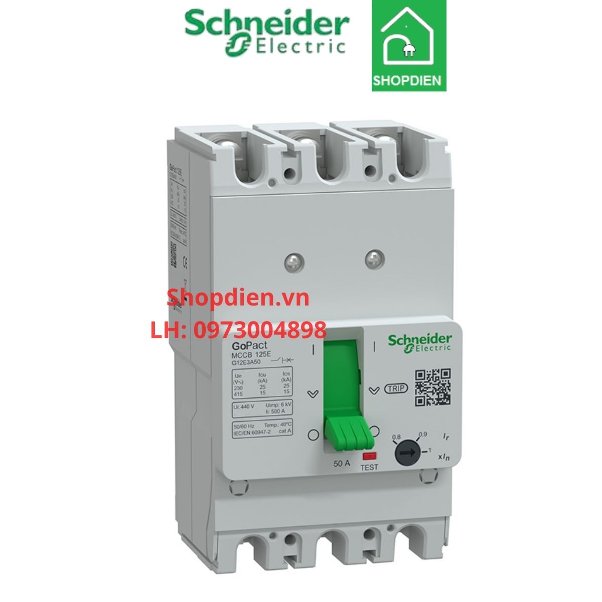 G12E3A50 Schneider MCCB 3P 50A 15KA Gopact 125E Aptomat Cầu dao tự động ...