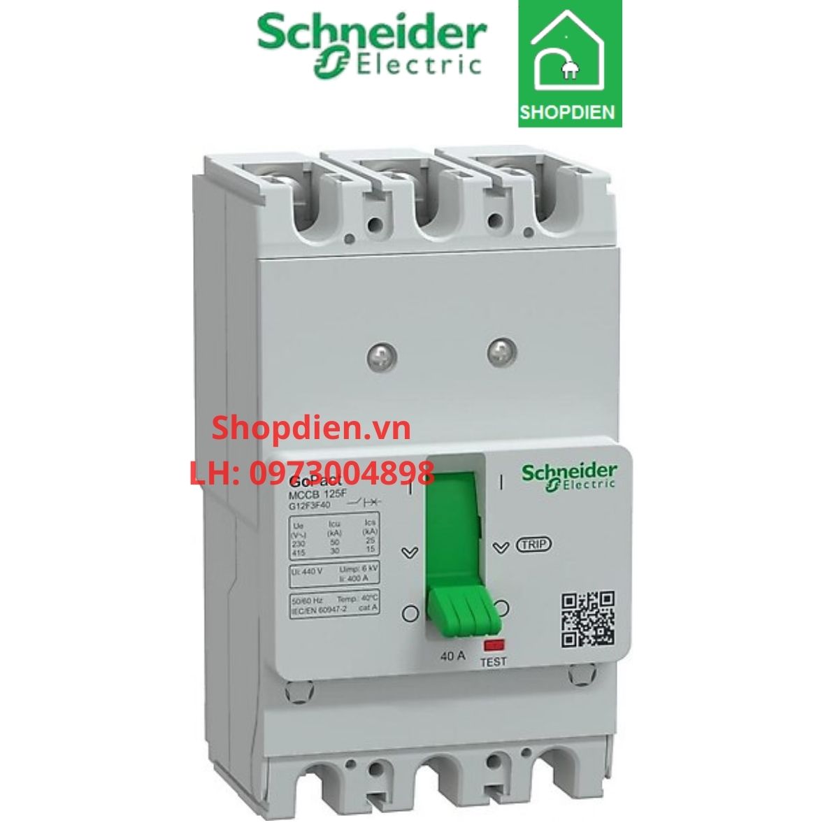 G12F3F40 Schneider MCCB 3P 40A 30KA Gopact 125F Aptomat Cầu dao tự động ...