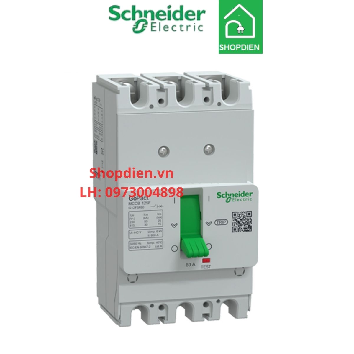 G12F3F80 Schneider MCCB 3P 80A 30KA Gopact 125F Aptomat Cầu dao tự động ...