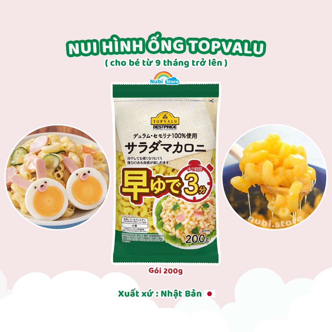 Nui hình ống Topvalu | Nubi Store - Sữa, thực phẩm, đồ dùng ăn dặm cho bé