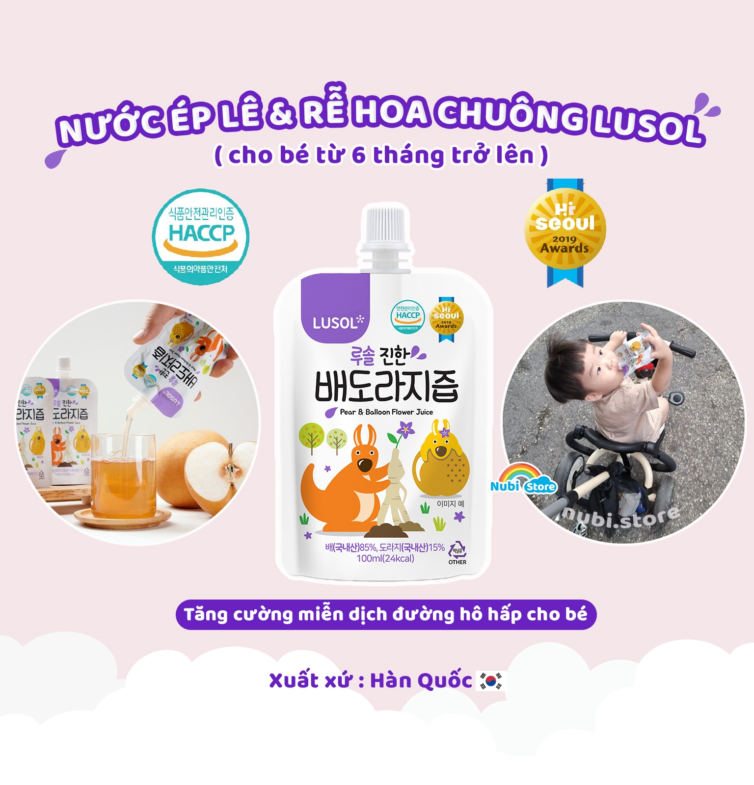Nước ép Lê & Rễ hoa chuông Lusol | Nubi Store - Sữa, thực phẩm, đồ dùng ...