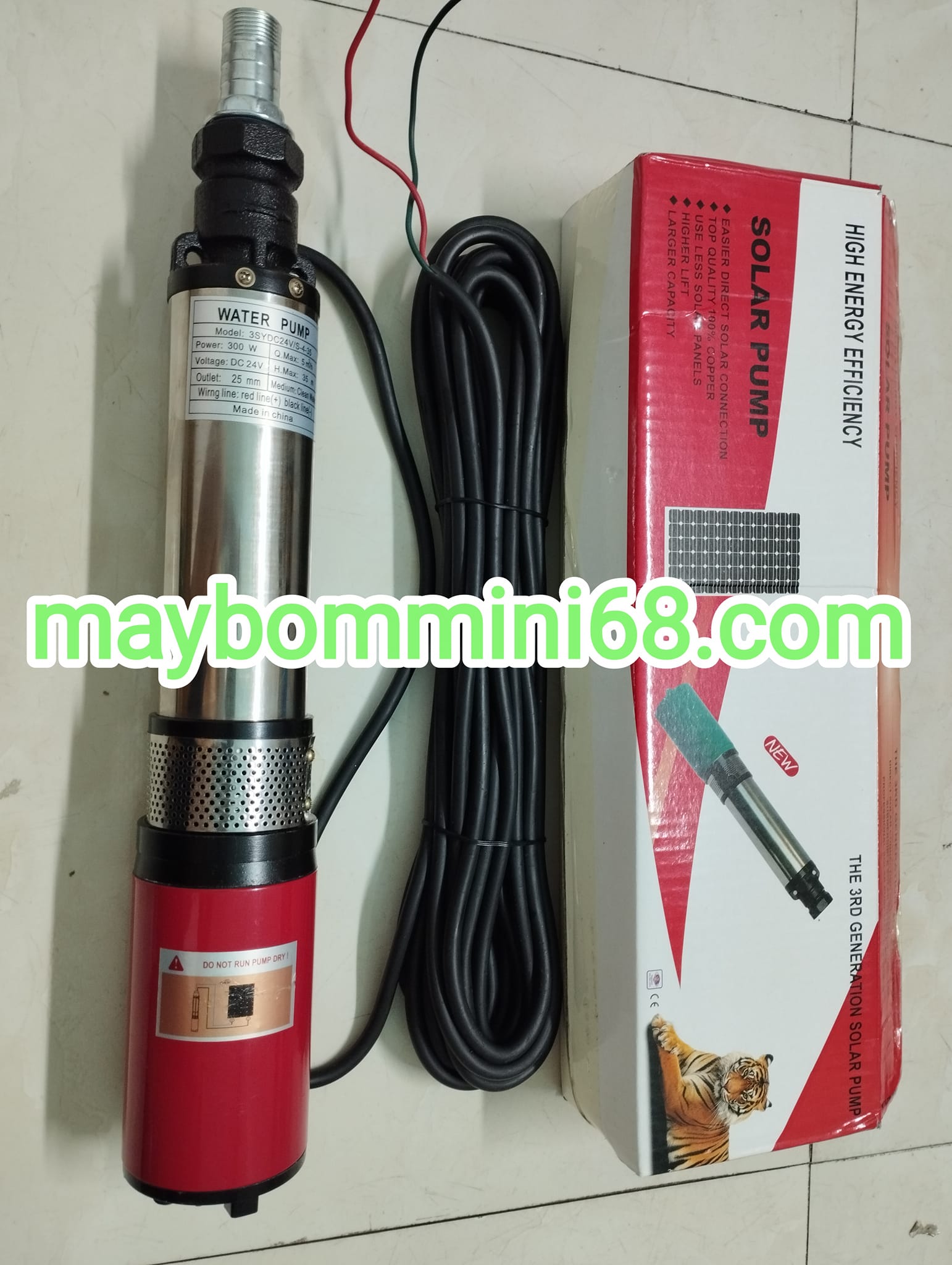 Máy bơm hỏa tiễn đa tầng 24v 330/300w 5m3/h đẩy cao 35m Máy bơm mini 68