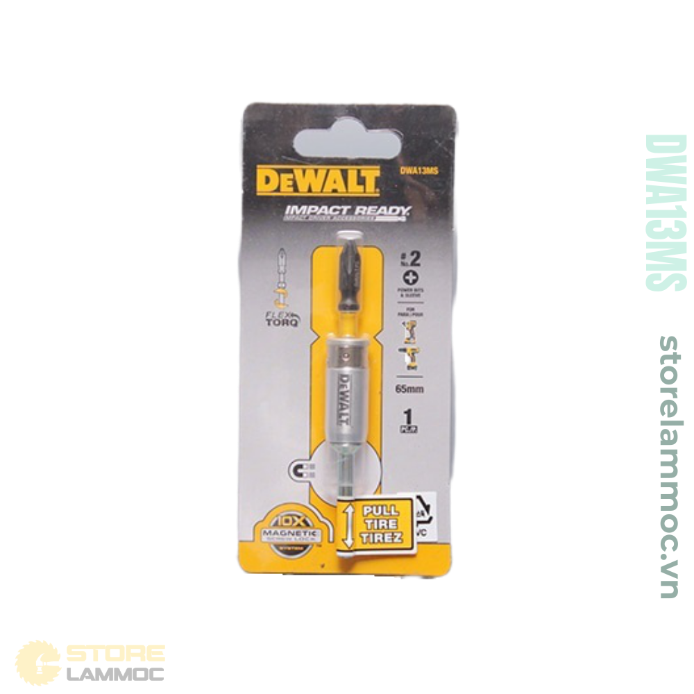 Mũi bắn vít 4 cạnh PH2 65mm có nam châm trợ lực Dewalt DWA13MS