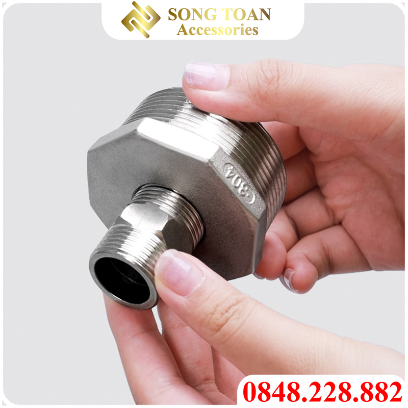Cà Rá Inox, Nối Giảm Ren Trong Ren Ngoài Inox Sần 304