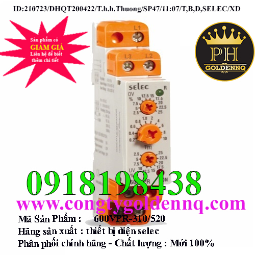 Rơ Le Bảo Vệ Điện Áp Selec 600VPR-310/520 | Công Ty Quốc Tế Golden NQ