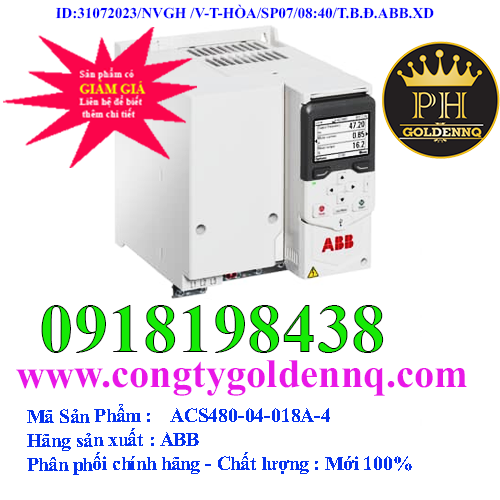Biến tần ABB ACS480-04-018A-4 7.5kW 3 Pha 380V | Công Ty TNHH Tổng Hợp Quốc Tế Golden NQ
