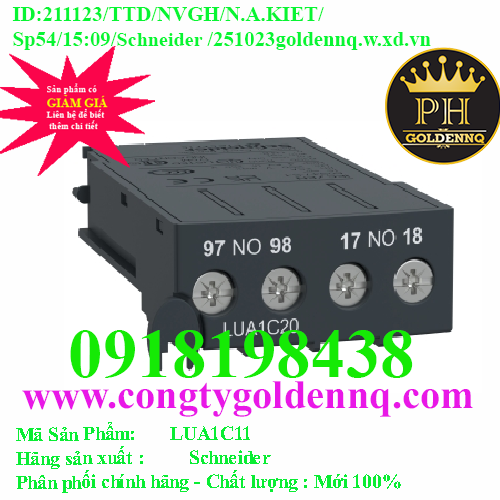 Khối tiếp điểm 1NC & 1NO LUA1C11 Schneider | Công Ty TNHH Tổng Hợp Quốc ...