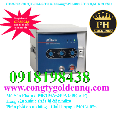 Rơ-le bảo vệ quá dòng Mikro MK203A-240A | Công Ty TNHH Tổng Hợp Quốc Tế Golden NQ