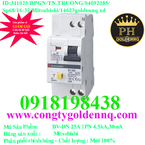 RCBO Mitsubishi BV-DN 25A 1PN 4.5kA,30mA | Công Ty TNHH Tổng Hợp Quốc Tế Golden NQ
