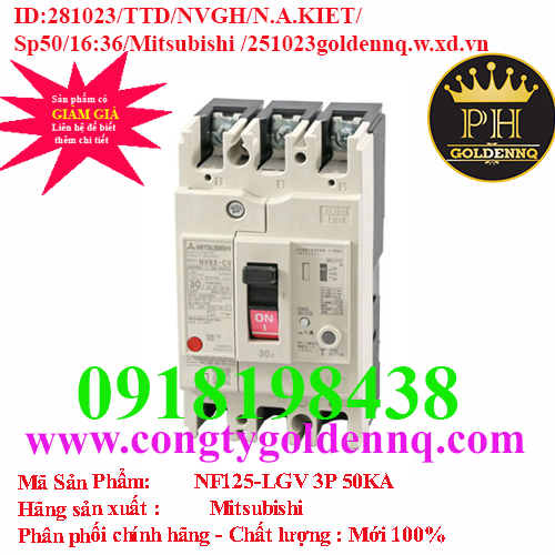 MCB Mitsubishi NF125-LGV 3P 50KA | Công Ty TNHH Tổng Hợp Quốc Tế Golden NQ