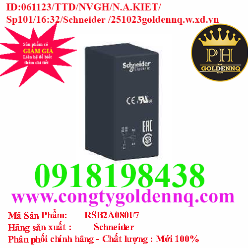 Relay điện RSB2A080F7 Schneider | Công Ty TNHH Tổng Hợp Quốc Tế Golden NQ