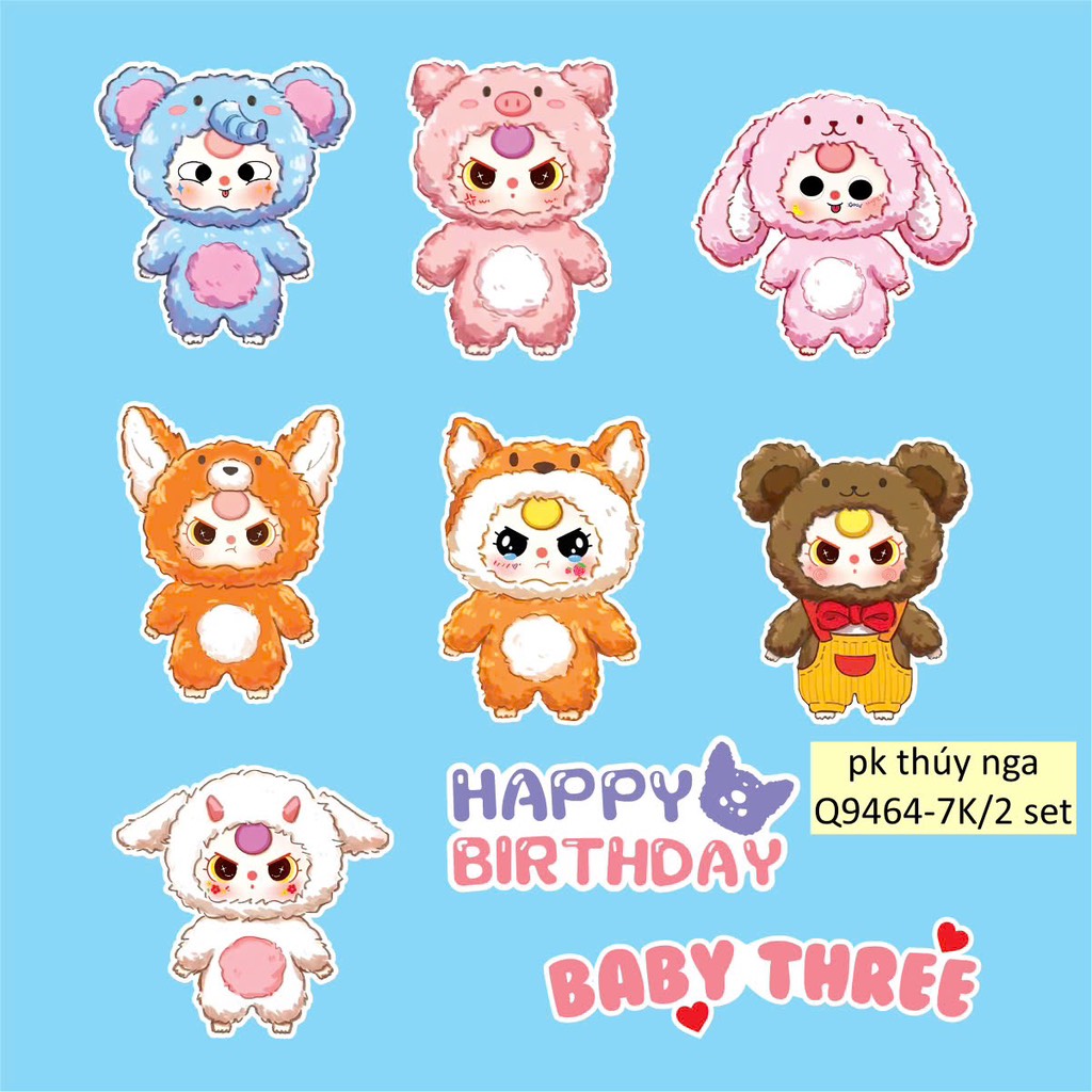 Combo 2 set giấy -BABY THREE (mẫu 2 -nhân vật baby three mix mầu và chữ ...