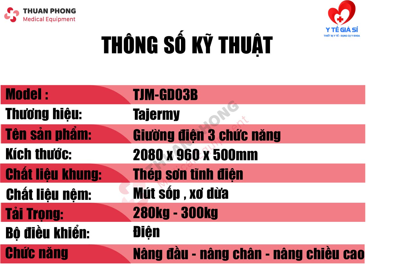 GIƯỜNG ĐIỆN 3 CHỨC NĂNG CAO CẤP TJM-GD03B Y tế giá sỉ