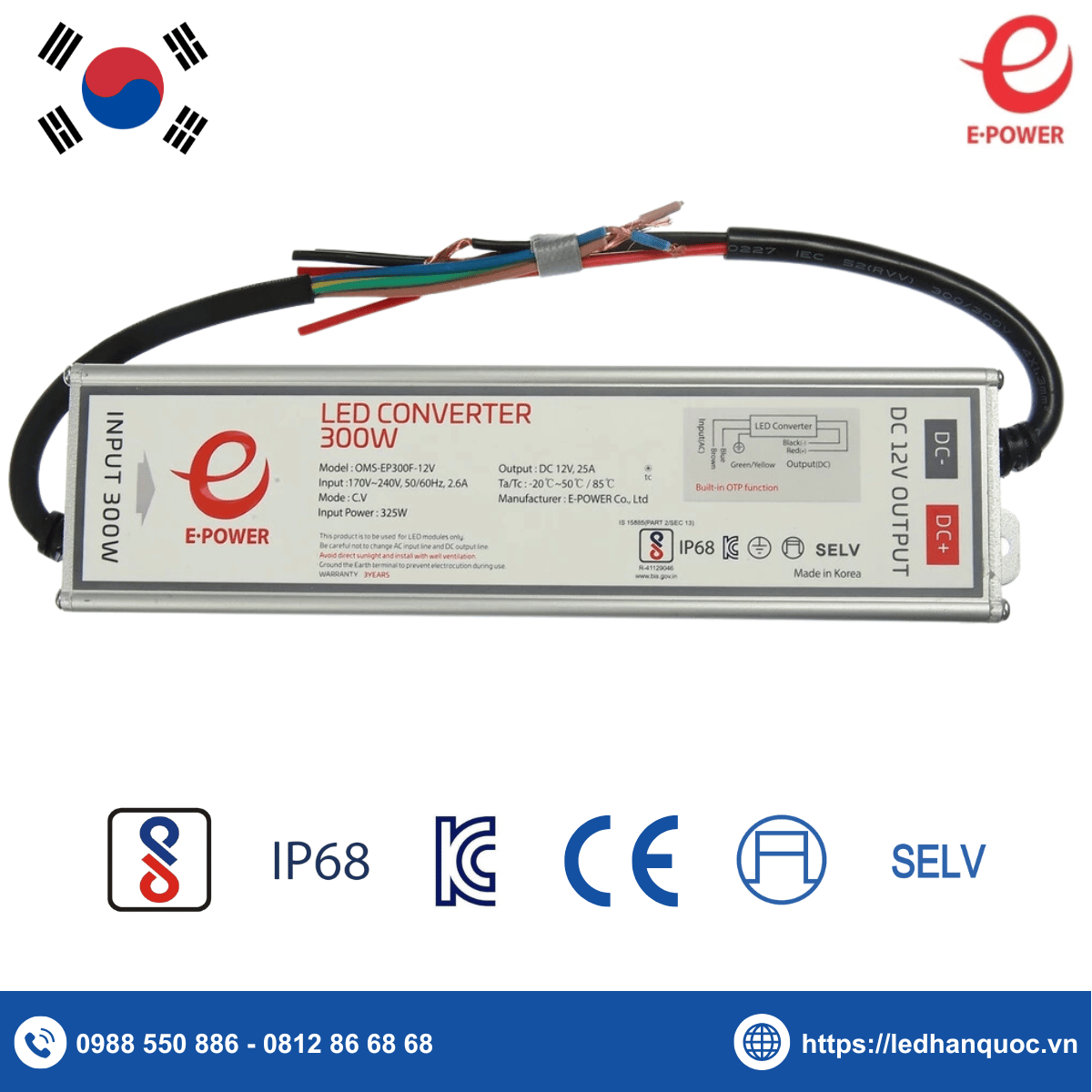 Nguồn Hàn Quốc E-Power 12V 300W | Led Hàn Quốc