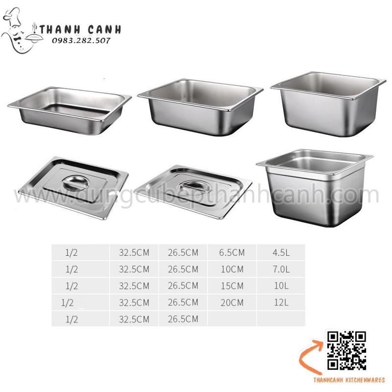 Khay inox GN 1/2, khay buffet 1/2, khay inox 1/2, khay topping