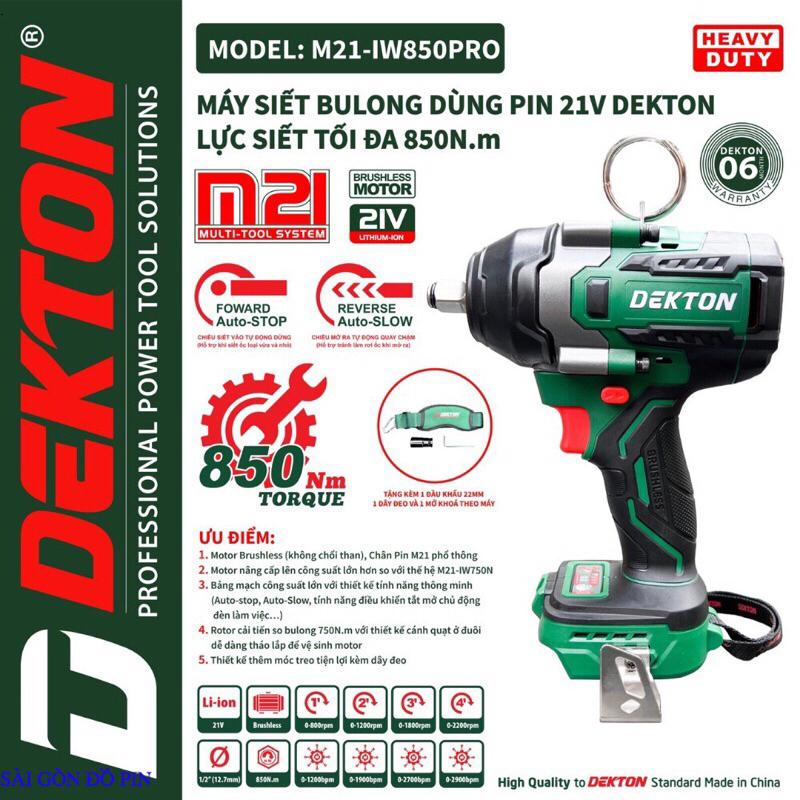 Thân máy siết mở Bulong Dekton 850N.m M21-IW850Pro Siêu Mạnh Động cơ Brushless 2024 Chân Pin Phổ ...