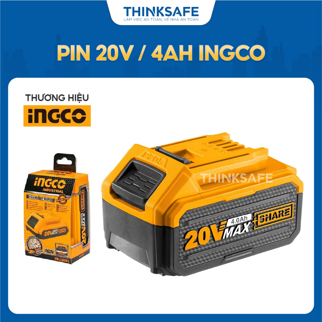 Pin Lithium-ion 20V/4Ah INGCO FBLI2002, đèn LED hiển thị dung lượng pin ...