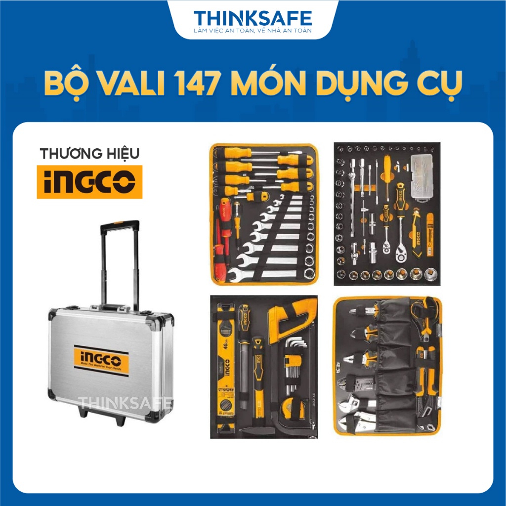 Bộ vali dụng cụ 147 món INGCO HKTHP21471 Bộ đồ nghề đa năng, đầy đủ cho nhiều công việc - Thinksafe
