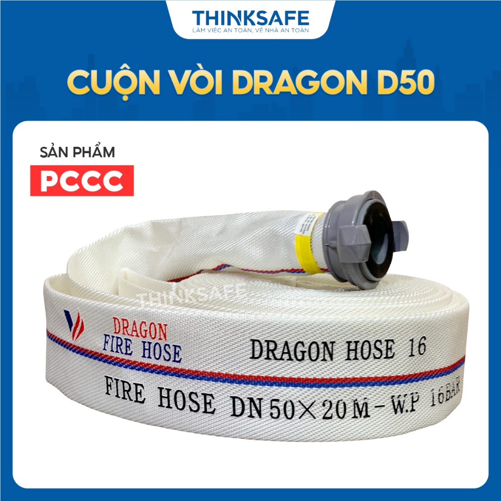 Cuộn vòi Dragon D50 - D65 16 bar 20m có tem kiểm định, lớp ống PVC ...