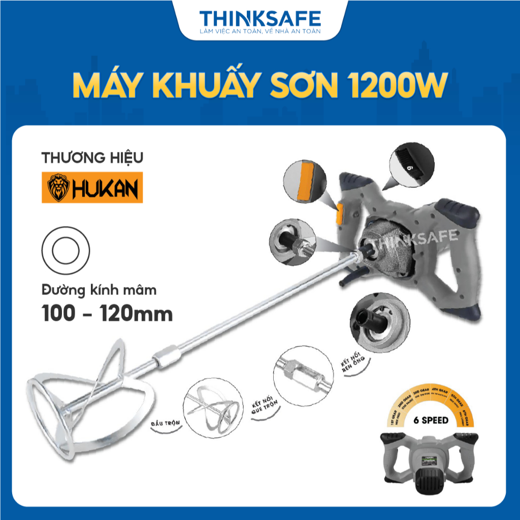 Máy khuấy sơn HUKAN G2-MKS444 (Gen 2), Công suất 1200W, 6 tốc độ, Đường ...