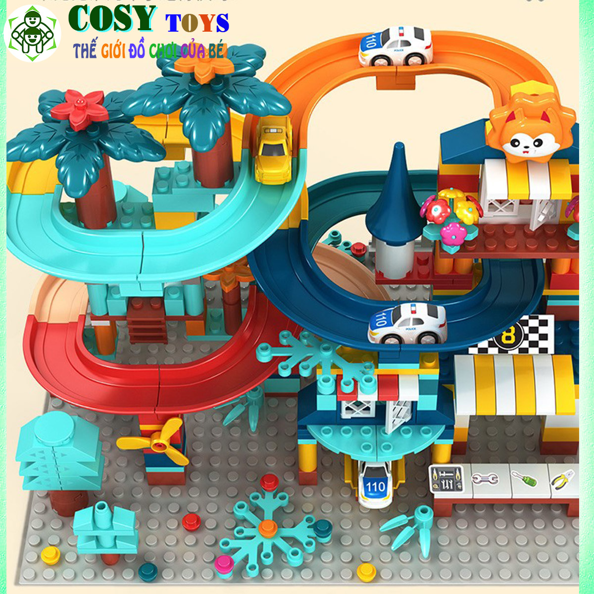 Bộ xếp hình lego tòa lâu đài có đường ray cầu trượt nhiều tầng gồm 512 ...