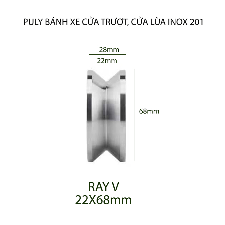 01 Bánh xe Puly cho cửa cổng trượt, cửa lùa bằng inox 201, loại 22x68mm ...