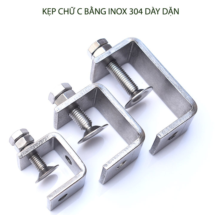 01 Kẹp chữ C bằng inox 304 không gỉ, dày dặn chắc chắn dùng cho nghề mộc