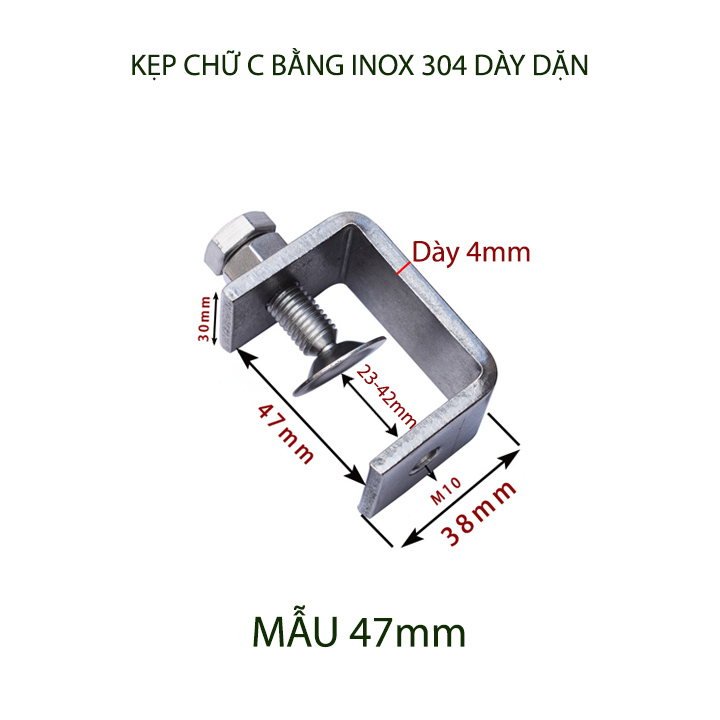 01 Kẹp chữ C bằng inox 304 không gỉ, dày dặn chắc chắn dùng cho nghề mộc