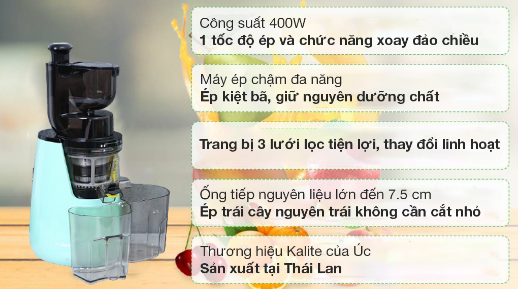 [HÀNG CHÍNH HÃNG] Máy ép chậm Kalite KL-598 (Xuất xứ Thái Lan) KL598 | ĐIỆN MÁY TÂY HỒ
