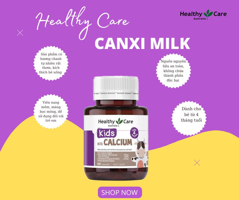 Canxi sữa cho bé Healthy Care Kids Milk Calcium 60 viên