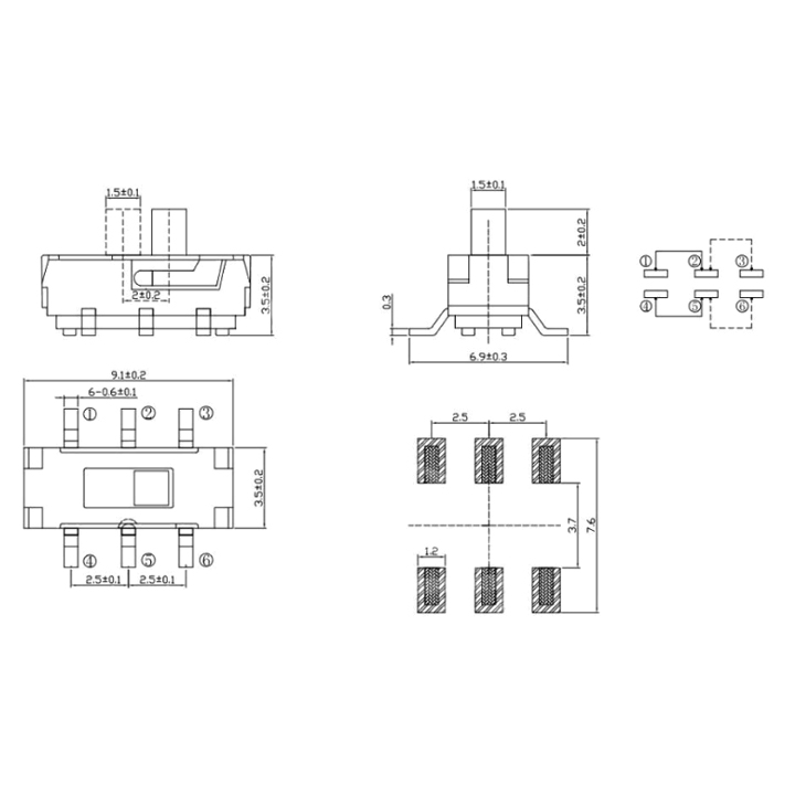 Công Tắc Gạt MSS 22D18G2 - 2P2T 6 Chân Dán