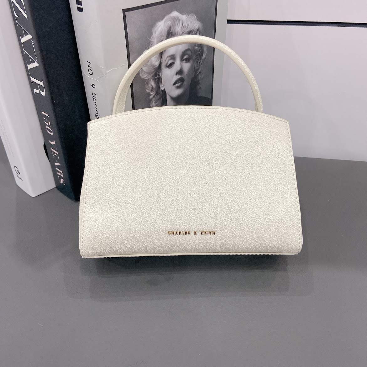 Túi Charles & Keith Aubrielle Metallic-Buckle Top Handle Bag - Cream ...