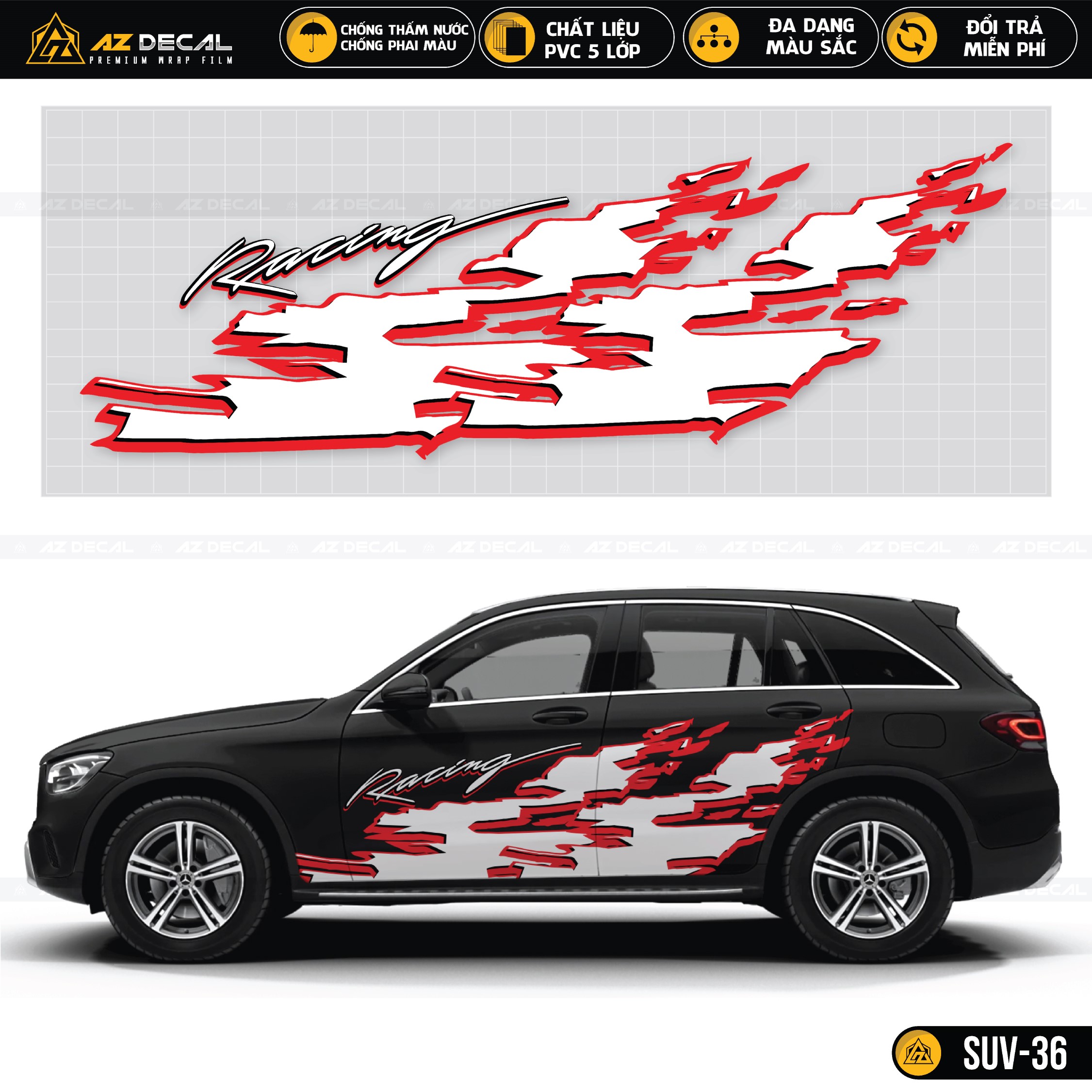 Tem Xe SUV Mẫu SUV-36 - Đổi Màu Theo Yêu Cầu | AZDECAL