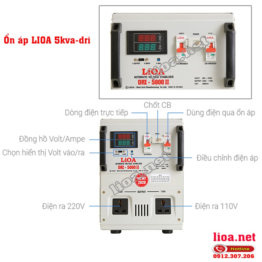 Ổn áp LiOA 5KVA DRI Dải 90V-250V thế hệ mới nhất | lioa.net