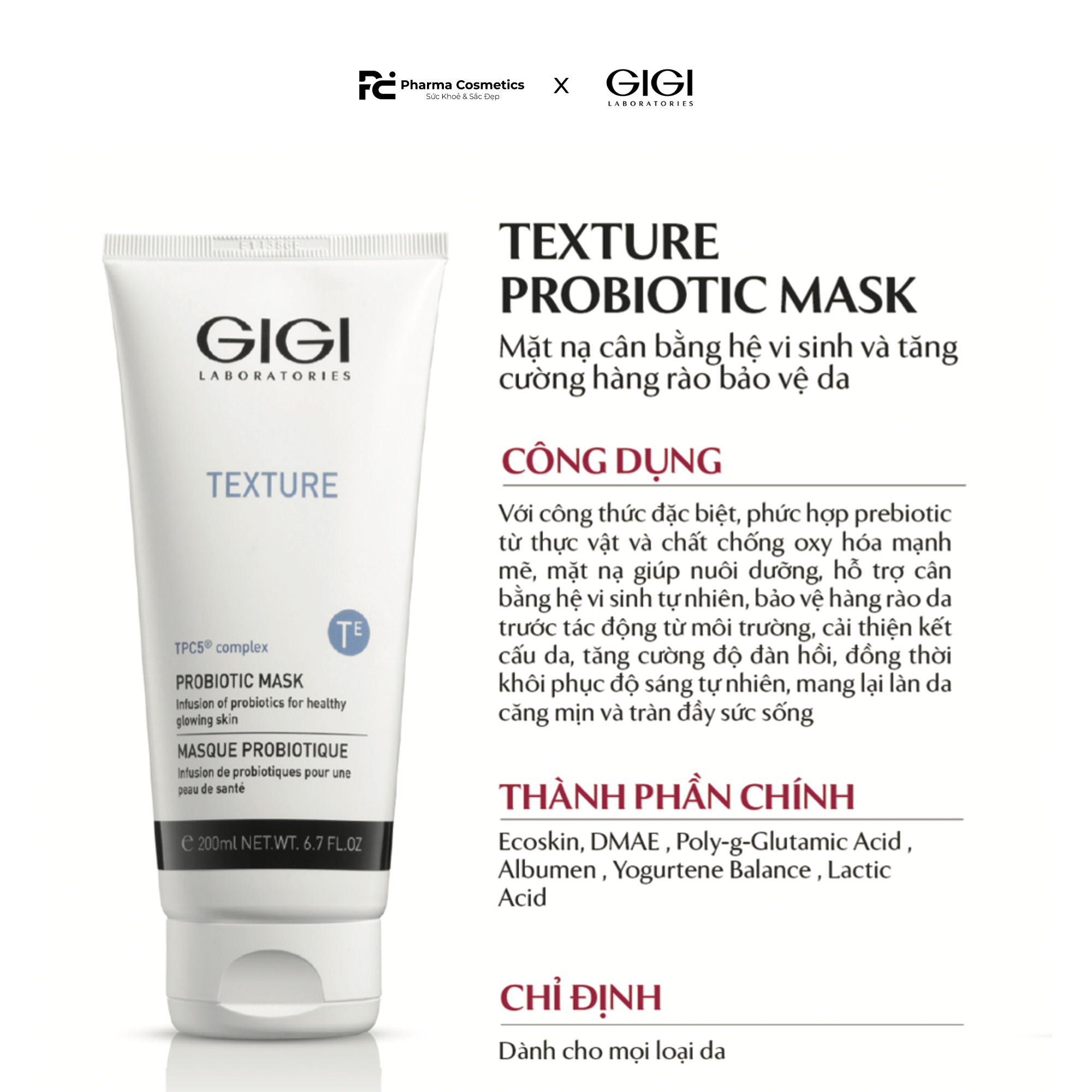 GIGI TEXTURE PROBIOTIC MASK / MẶT NẠ CÂN BẰNG HỆ VI SINH TỰ NHIÊN, KHÔI ...