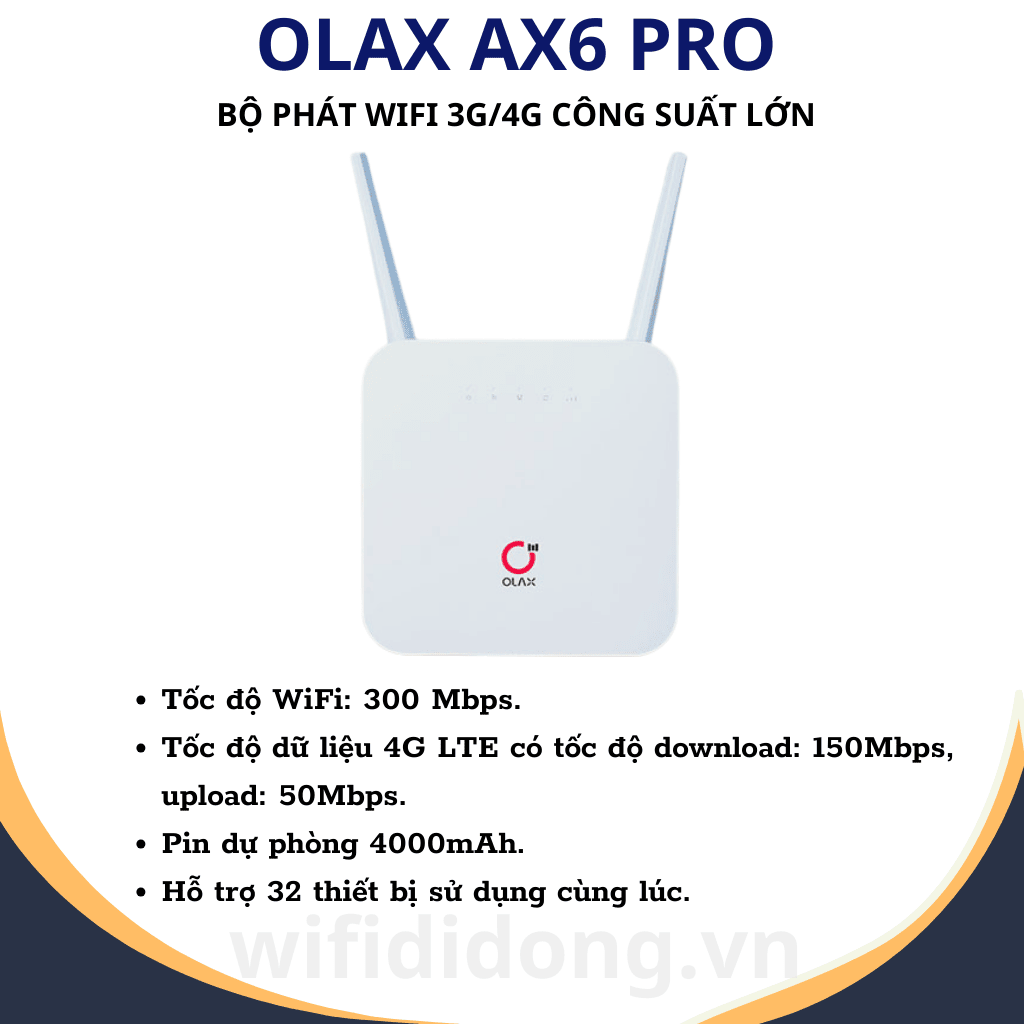 Olax AX6 Pro | Router WiFi 4G, Tốc Độ 300Mbps, Pin Dự Phòng 4000mAh | Bảo Hành 12 Tháng 1 Đổi 1