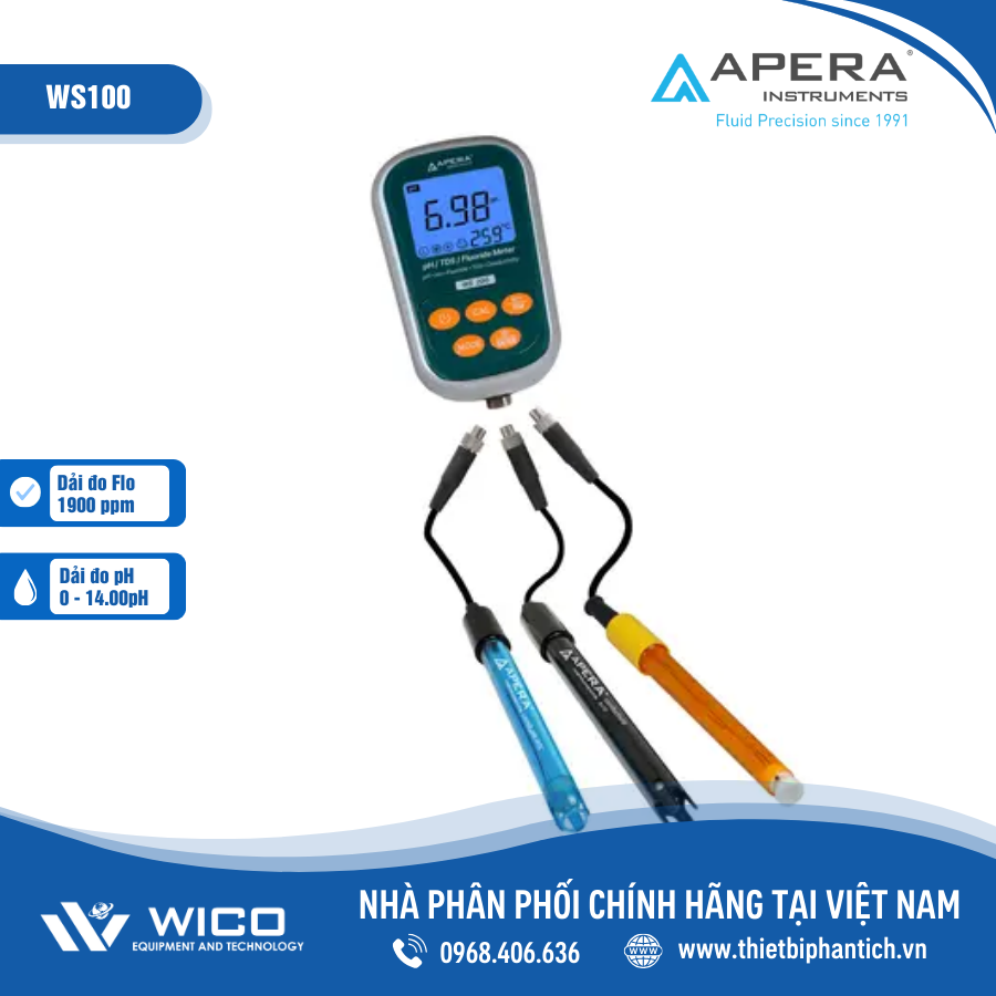 Máy đo flo/pH/nhiệt độ cầm tay Apera - Mỹ WS100 | Thiết Bị Phân Tích™