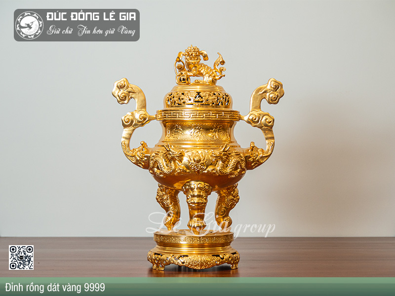 Đỉnh Thờ Bằng Đồng Hoa Văn Rồng dát vàng 9999 | Lê Gia Group - Giữ Chữ ...