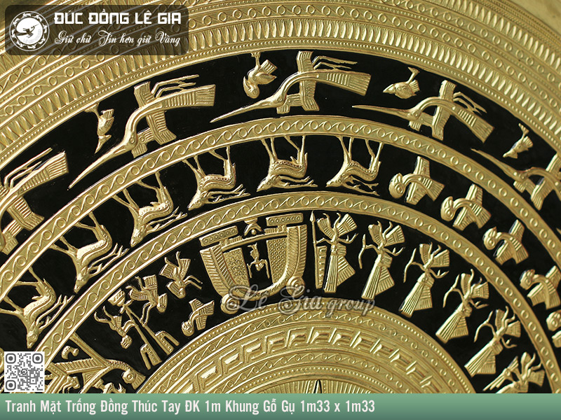 Tranh Mặt Trống Đồng Thúc Tay ĐK 1m Khung Gỗ Gụ 1m33 x 1m33 | Lê Gia ...
