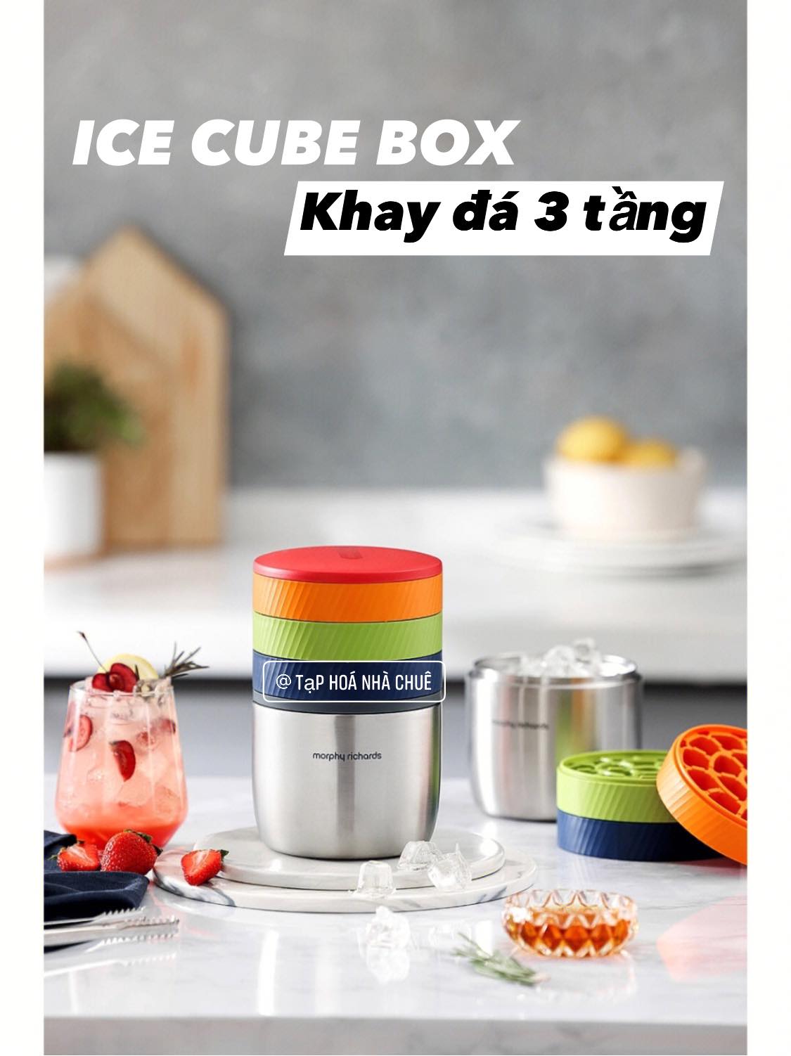 HỘP LÀM ĐÁ 3 TẦNG KÈM HŨ INOX 304 MORPHY RICHARDS MR1105 | Tạp Hóa Nhà Chuê