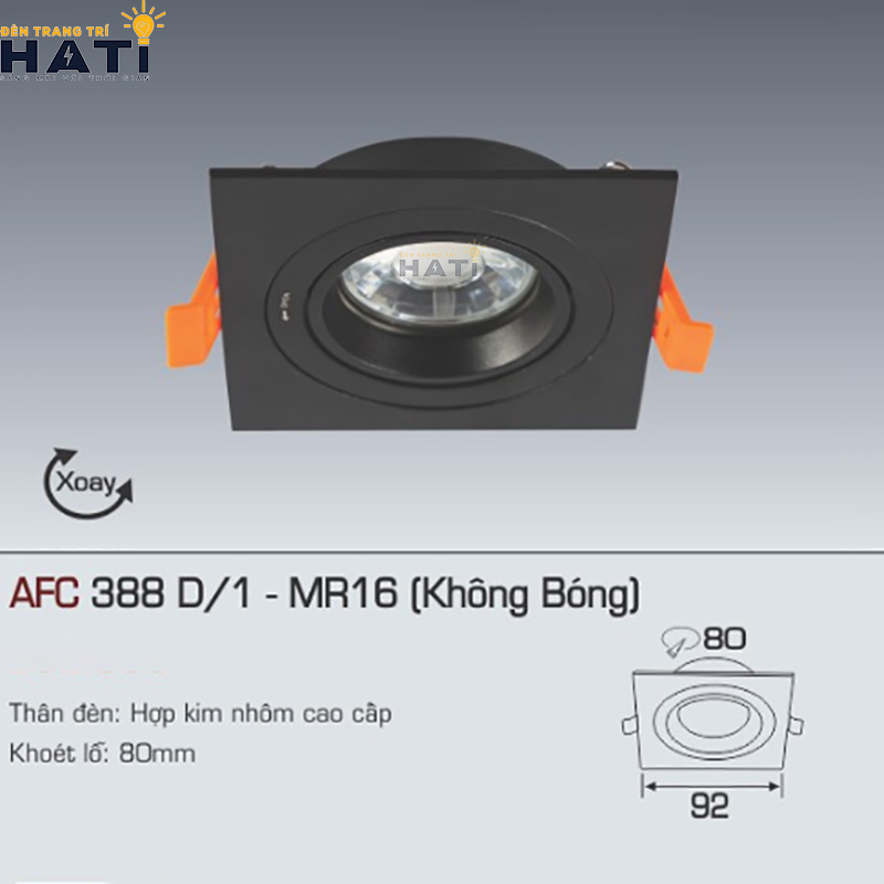 Đèn âm trần Anfaco AFC 388 không bóng màu trắng - đen