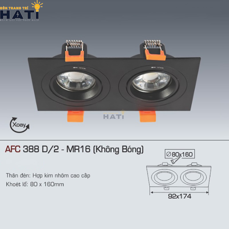 Đèn âm trần Anfaco AFC 388 không bóng màu trắng - đen