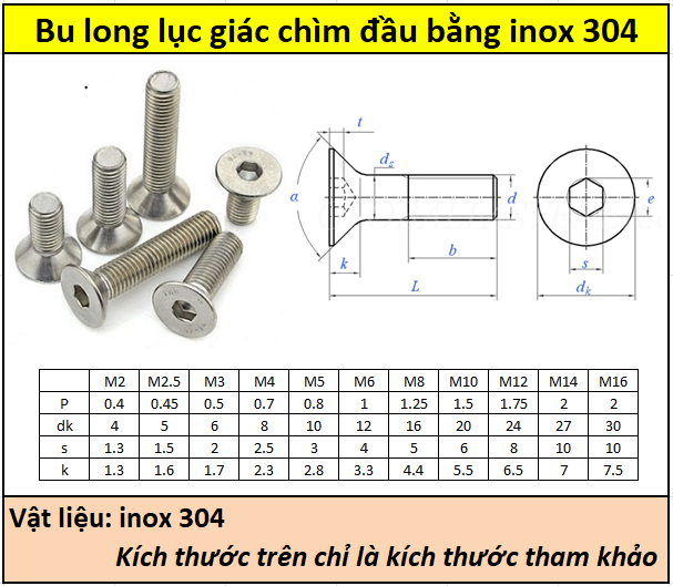 Bu lông lục giác chìm đầu bằng inox 304 M10 Siêu thị ốc vít